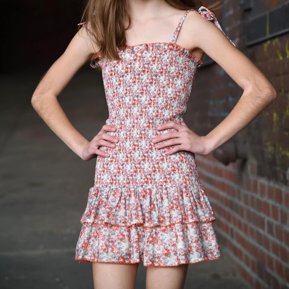 Katie J NYC | Dresses | Katie J Nyc Dara Floral Smocked Mini Ruffle ...
